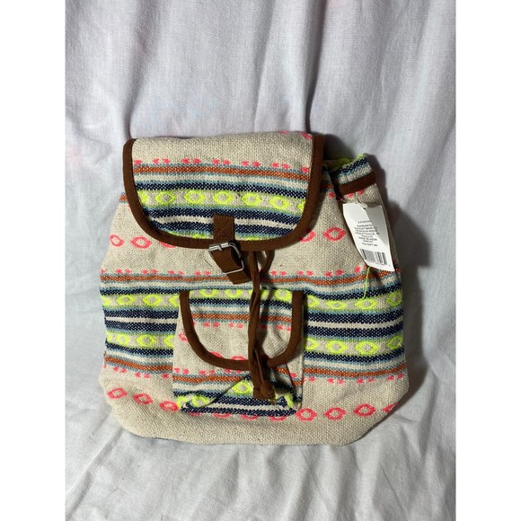 Bags | Nwt Mini Backpack Boho Cream Yellow Red | Poshmark